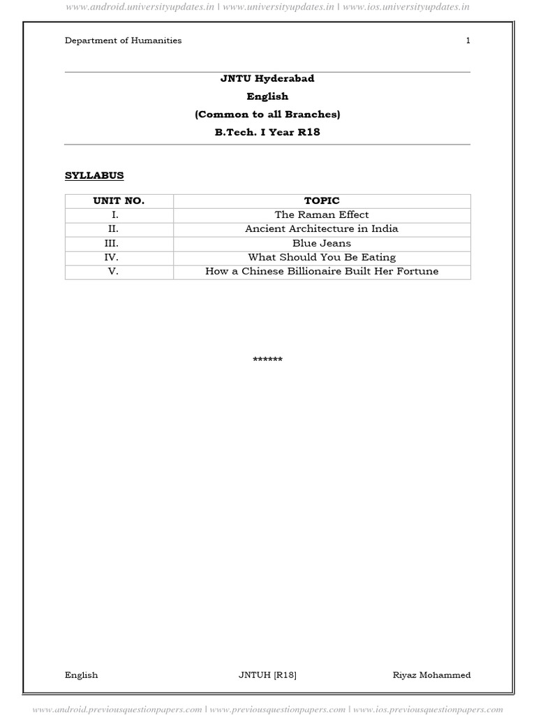 JNTUH English Notes-1 | PDF | Foods | Yarn