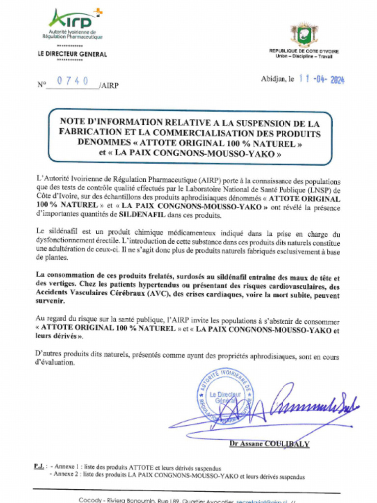 11-04-2024 Note d'Information - Suspension de La Fabrication Et de La ...