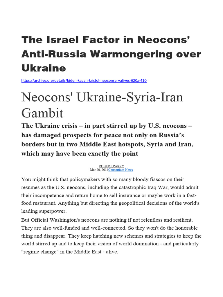 The Israel Factor in Neocons' Anti-Russia Warmongering Over Ukraine ...