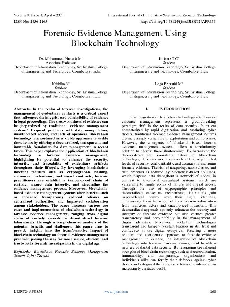 Forensic Evidence Management Using Blockchain Technology | PDF | Key ...