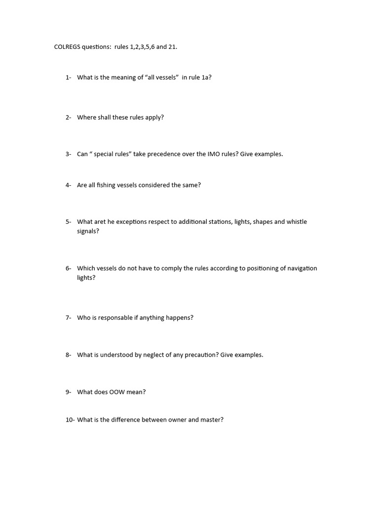 COLREGS Questions 1 | PDF