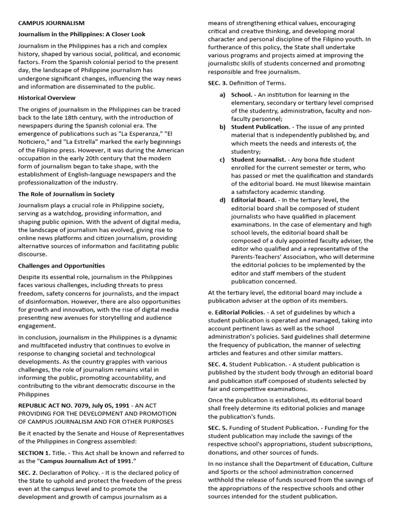 Campus Journalism Reviewer | PDF | Newspapers | Journalism