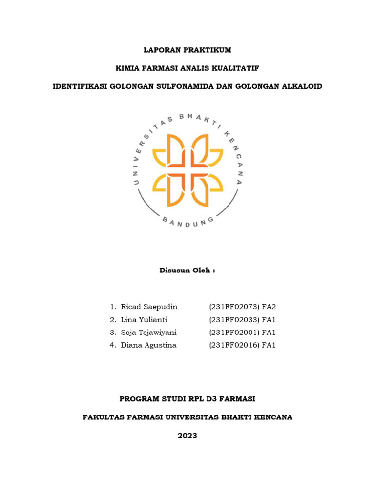 Laporan Praktikum KFA - IDENTIFIKASI GOLONGAN SULFONAMIDA DAN ALKALOID KELOMPOK C | PDF