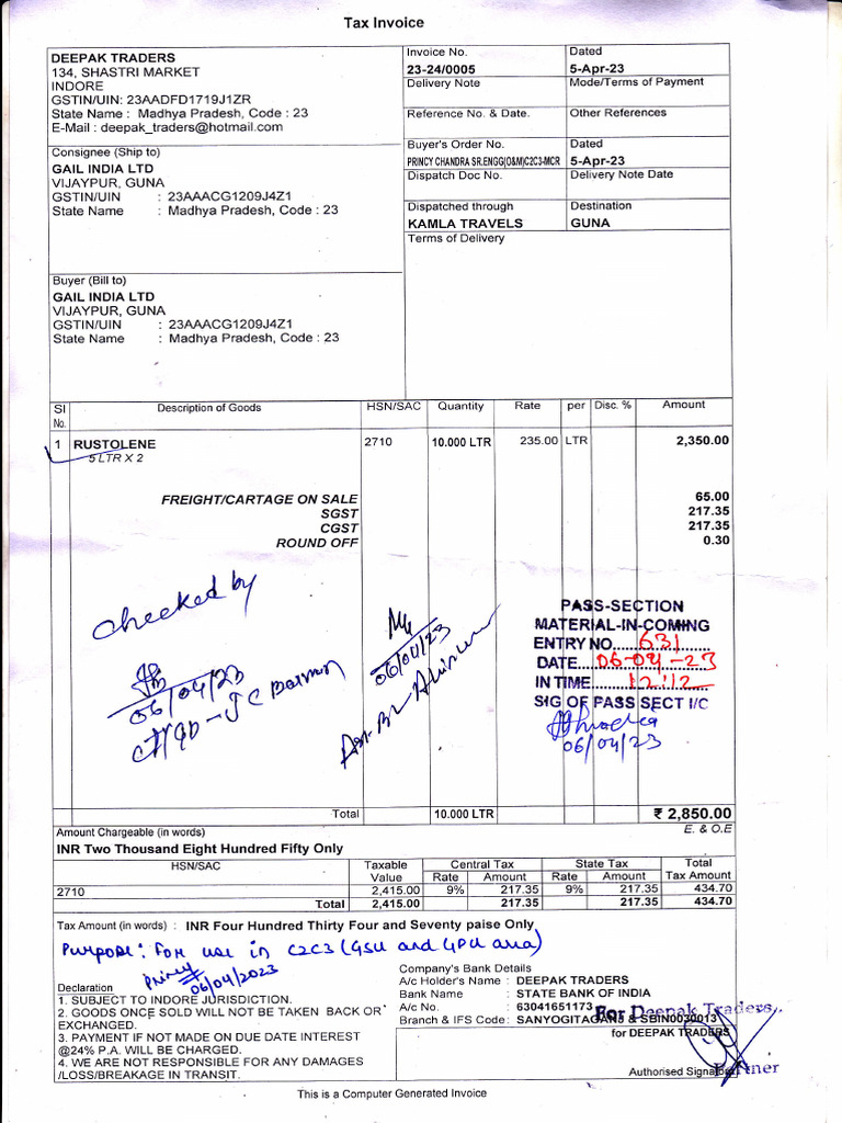 Deppak Traders Rustplene Bill | PDF