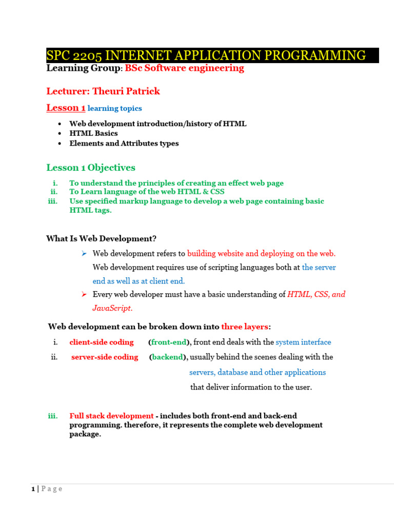 Web Development Programming Lesson 1 Pdf World Wide Web Internet