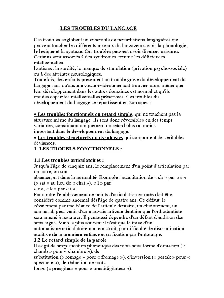 Troubles du langage chez l'enfant | PDF | Bégaiement | Voix humaine