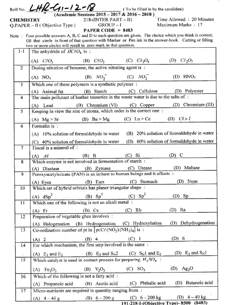 Chemistry-12 LHR-(G1-G2)-18 | PDF
