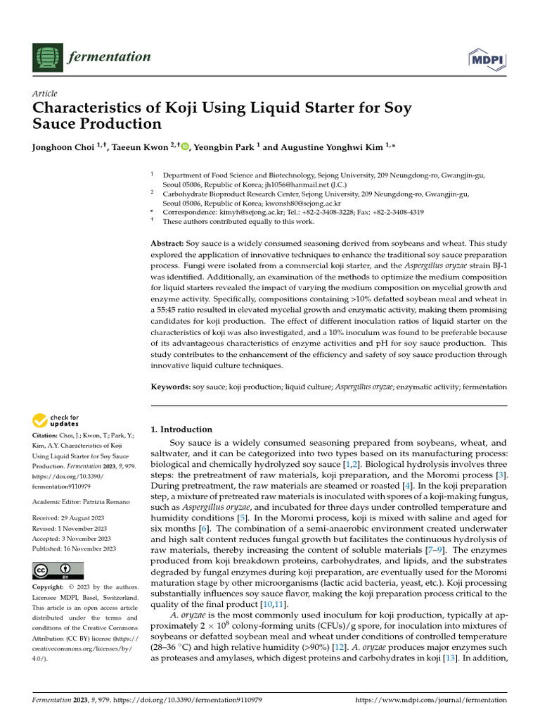 Characteristics of Koji Using Liquid Starter for S | PDF | Soy Sauce | Buffer Solution