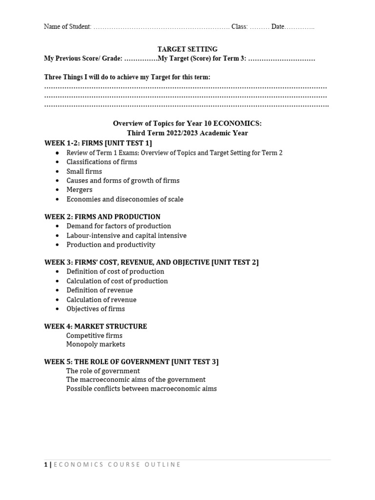 Year 10 Economics Course Plan | PDF