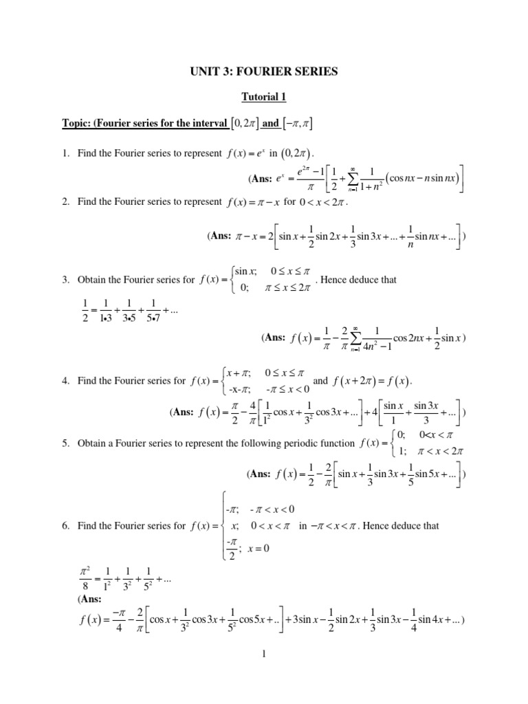 Tutorial Problems Fourier Series | PDF | Mathematical Analysis | Harmonic Analysis