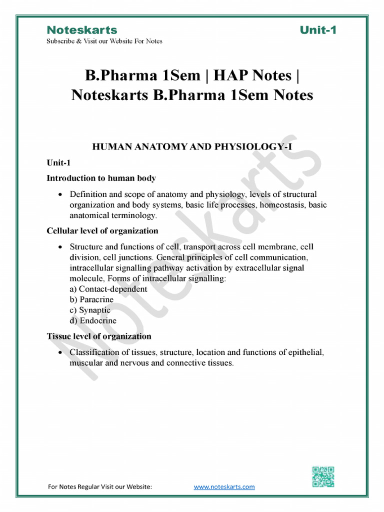 Unit 1 B Pharma 1st Sem Hap Unit 1 By Noteskarts Pdf