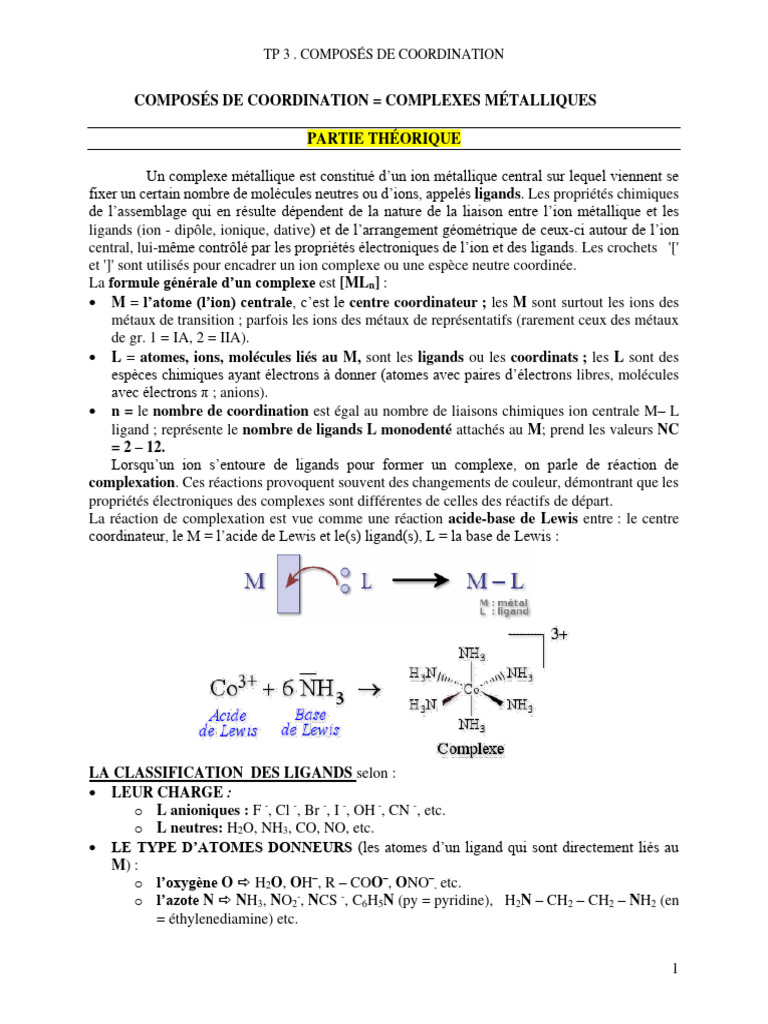 Composés de Coordination et Nomenclature | PDF | Complexe (chimie ...