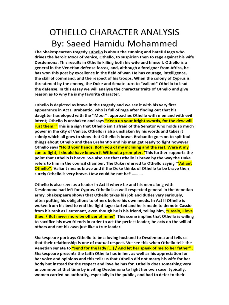 Othello: Character Traits and Analysis | PDF | Othello | Desdemona