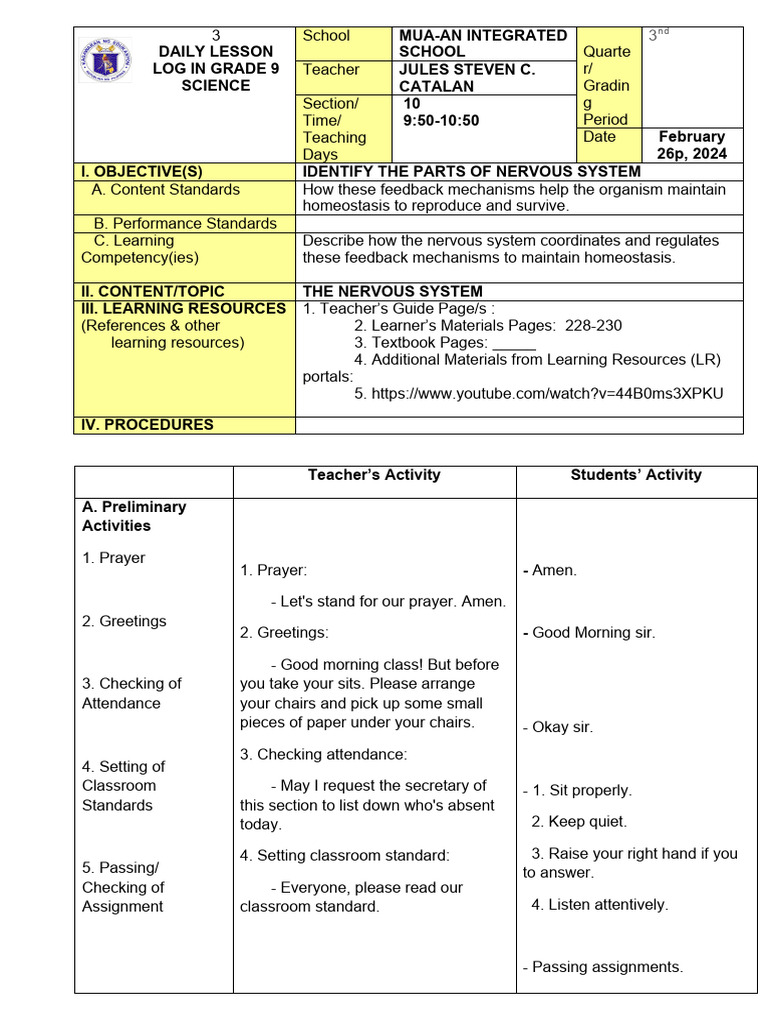 Dll-Science-10 - Nervous System | PDF | Central Nervous System ...