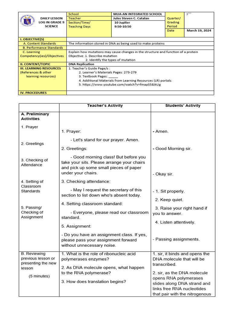 DLL Science 10 Dna Mutation | PDF | Rna | Mutation