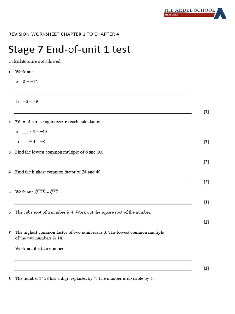 Y6 Revision WS CH1 To CH4 | PDF | Numbers | Integer