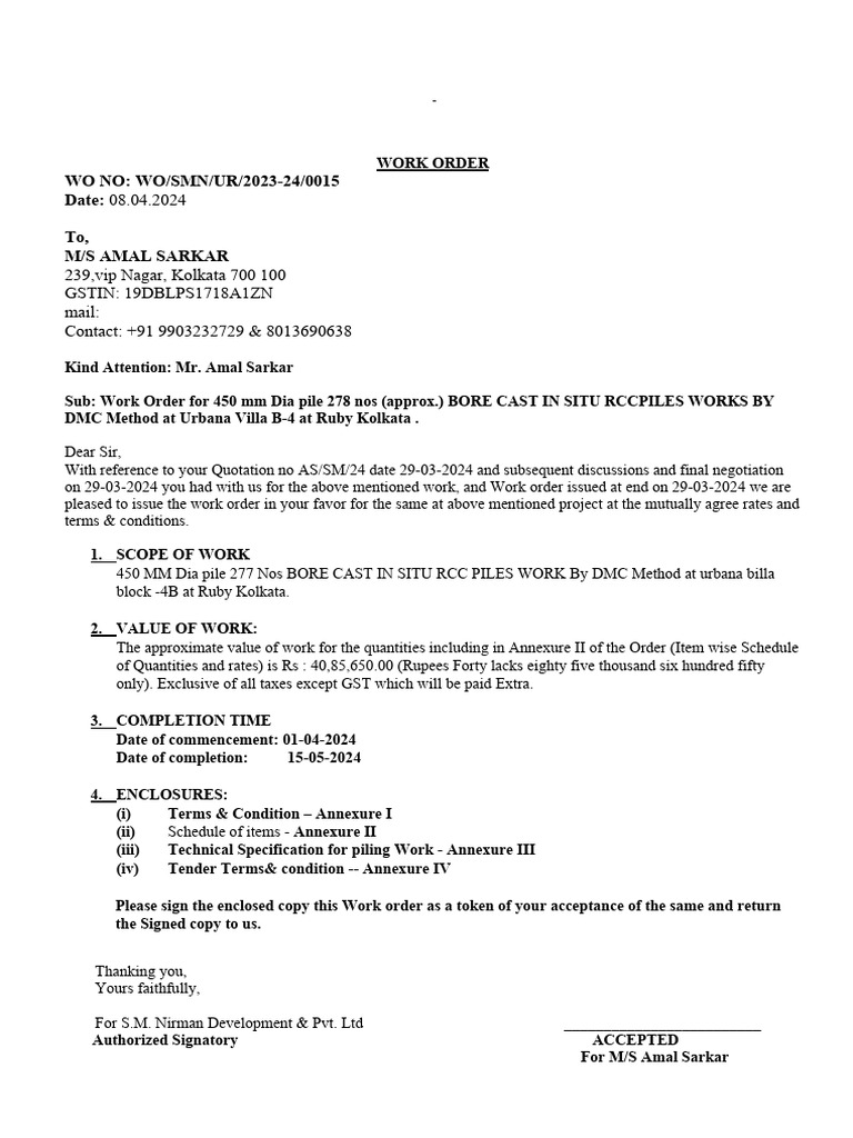 DMC Pile Work Order | PDF | Deep Foundation | Employment