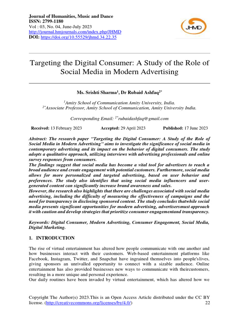 Targetingthe Digital Consumer AStudyofthe Roleof Social Mediain Modern ...