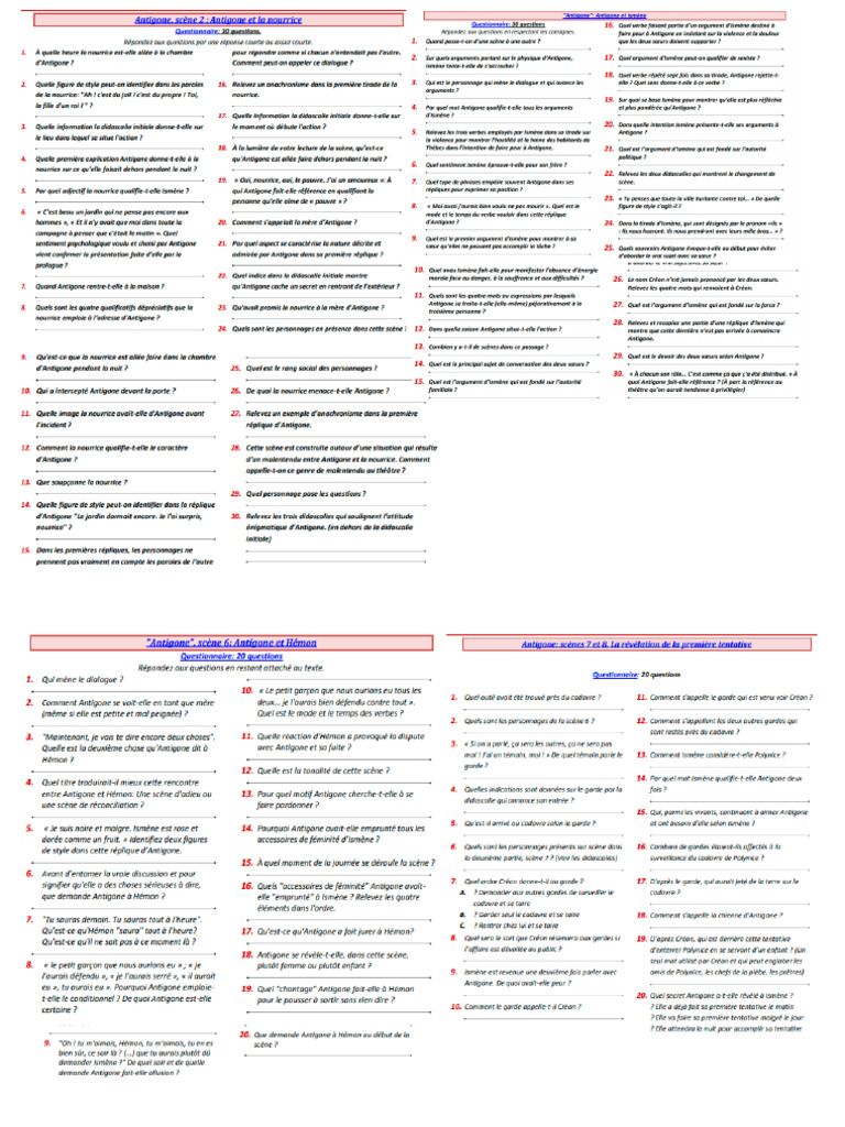 Questionnaire Antigone | PDF