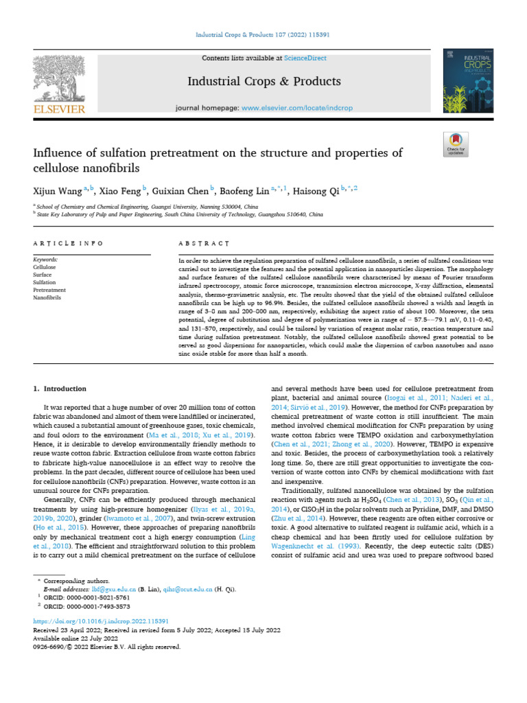 Influence of Sulfation Pretreatment On The Structure and Properties of ...