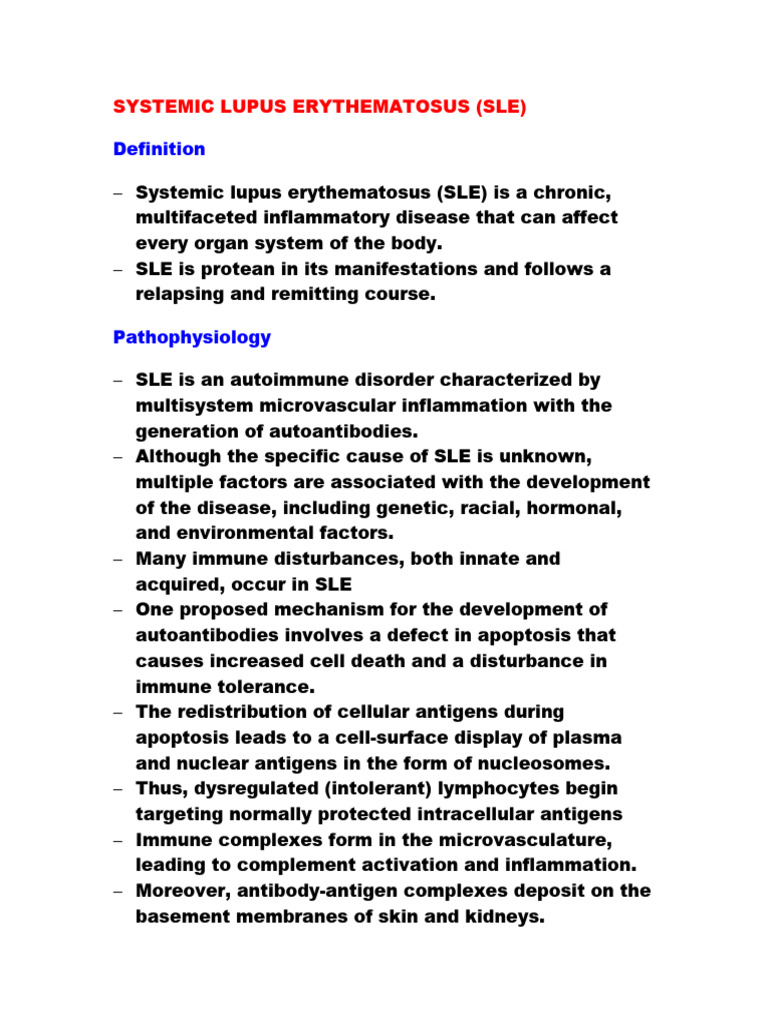 Systemic Lupus Erythematosus (Sle) | PDF | Causes Of Death | Medicine