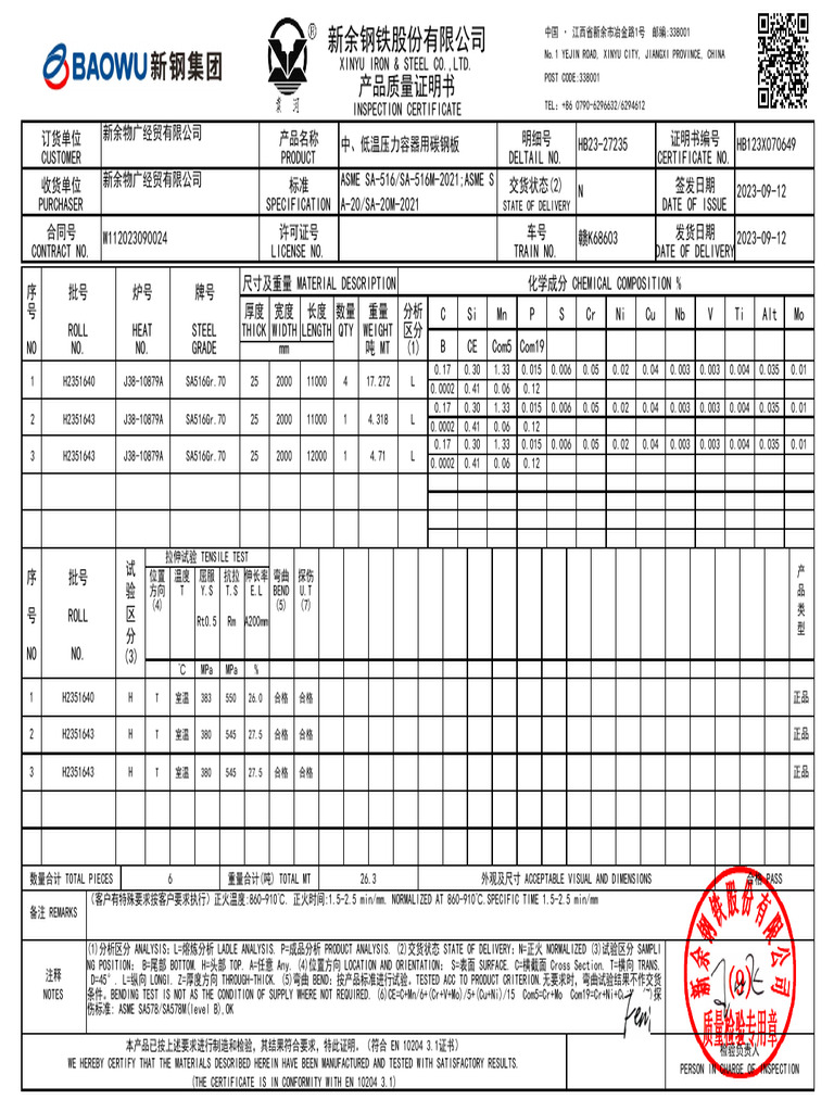 Mill Test Certificate Sample | PDF