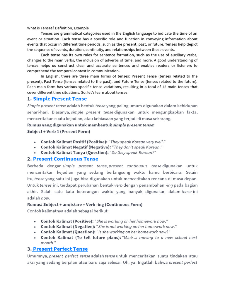 Tenses | PDF | Grammatical Tense | Perfect (Grammar)