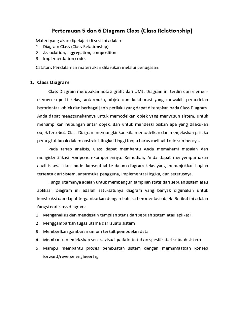 Diagram Class & Relasi UML | PDF