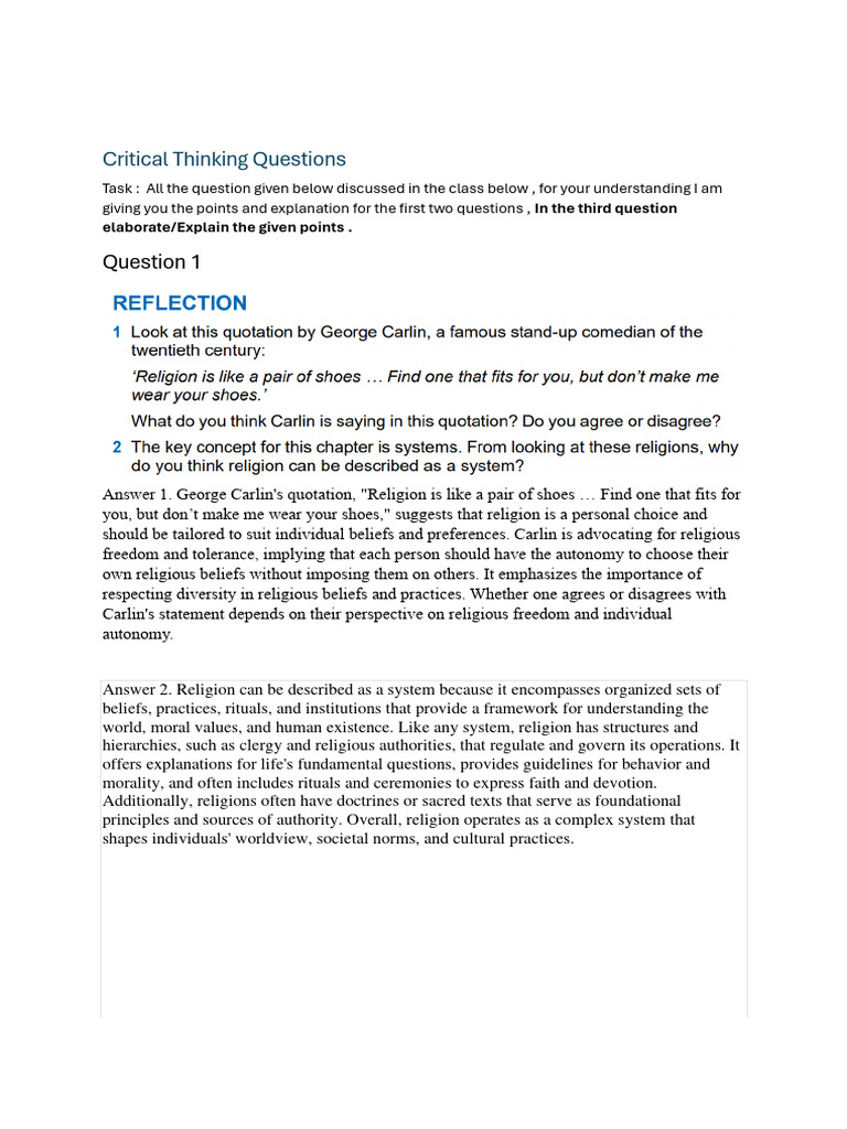 Reflection Question | PDF | Faith | Spirituality