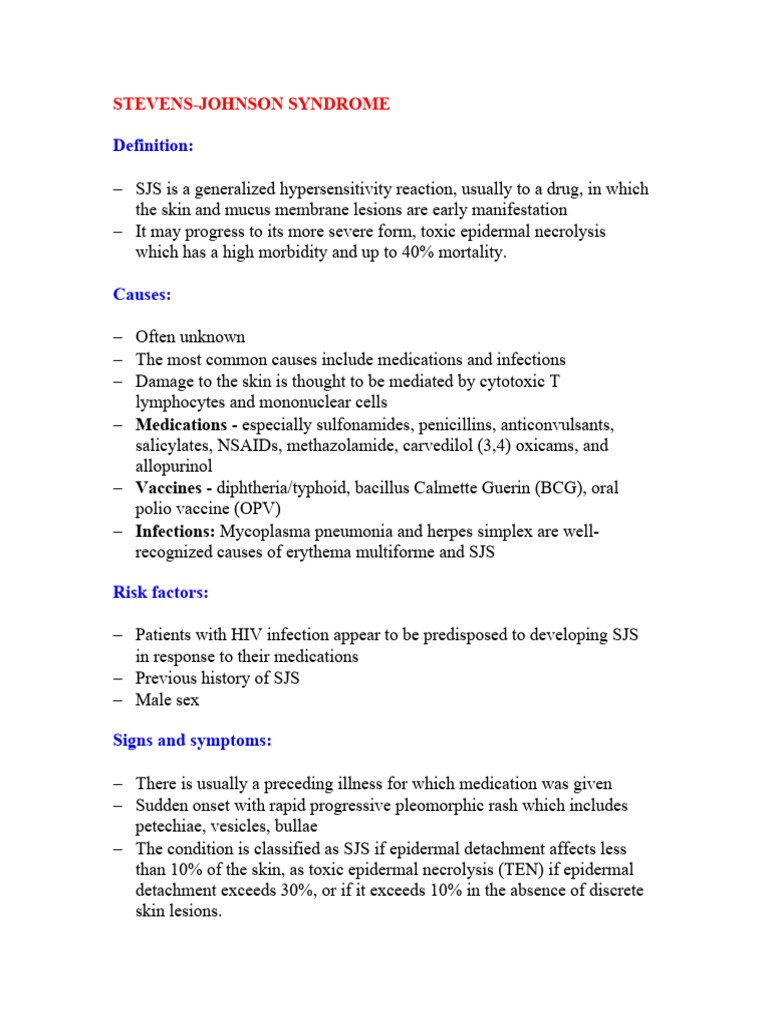 Stevens-Johnson Syndrome | PDF | Cutaneous Conditions | Medicine