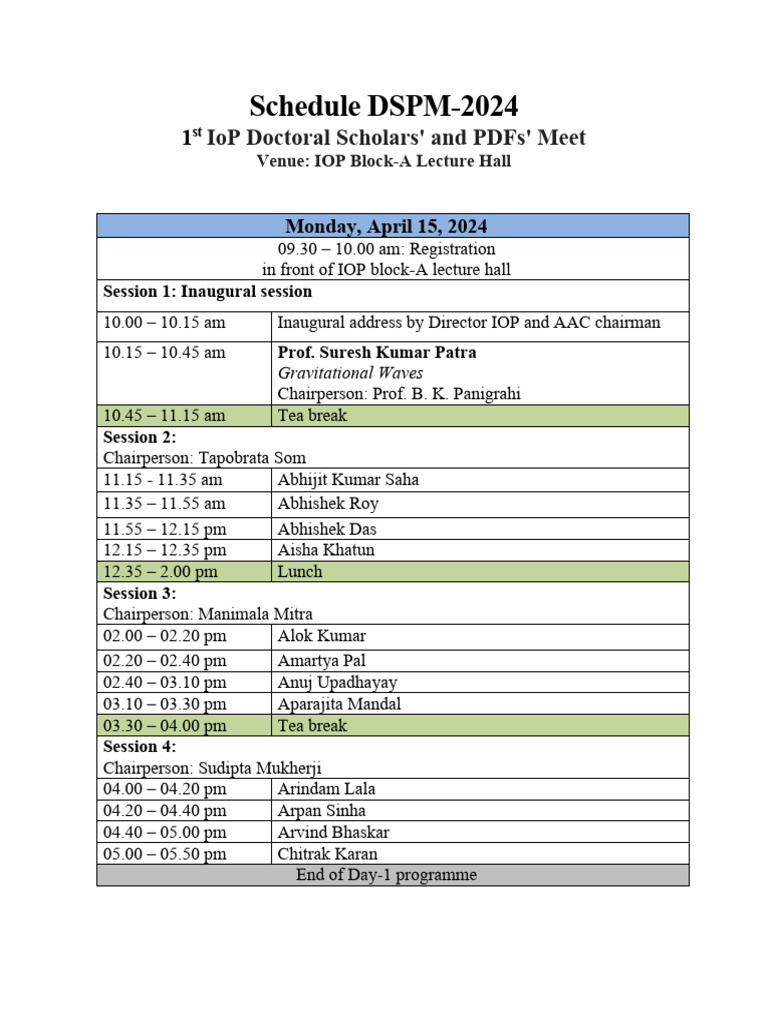 DPSM 2024 Schedule | PDF