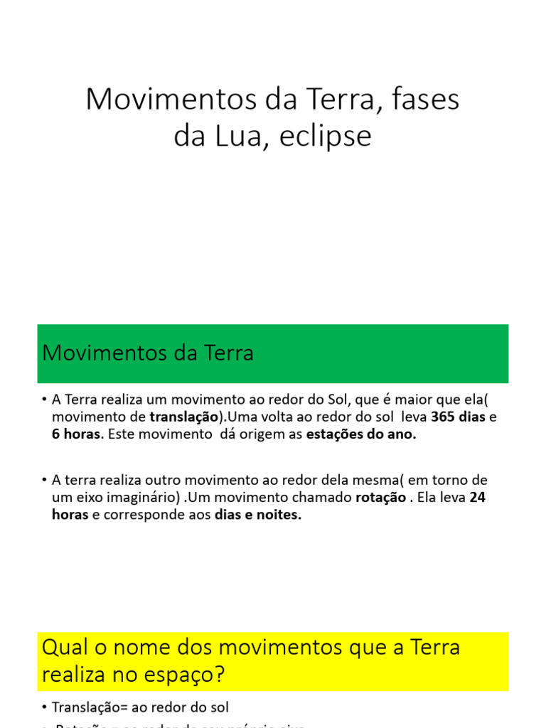 Movimentos Da Terra, Fases Da Lua e Eclipses | PDF | Eclipse | Lua