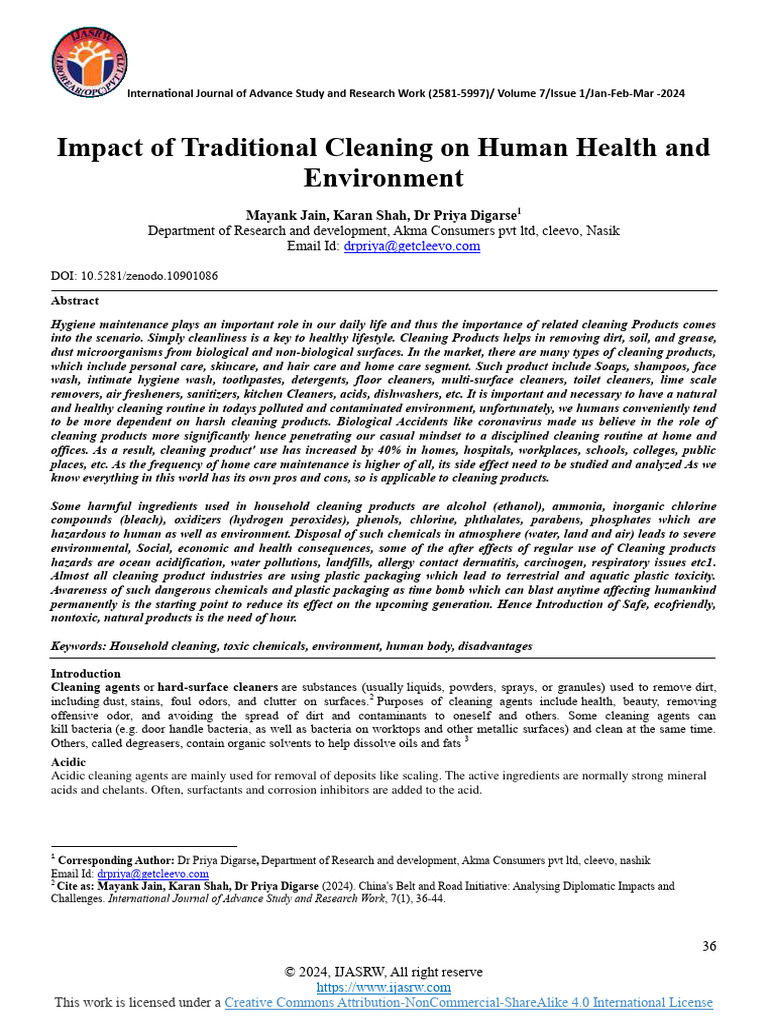 Impact of Traditional Cleaning On Human Health and Environment | PDF ...