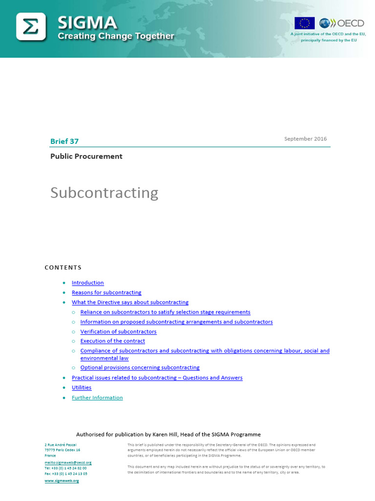 Public Procurement Subcontracting Guide | PDF | Subcontractor | Employment