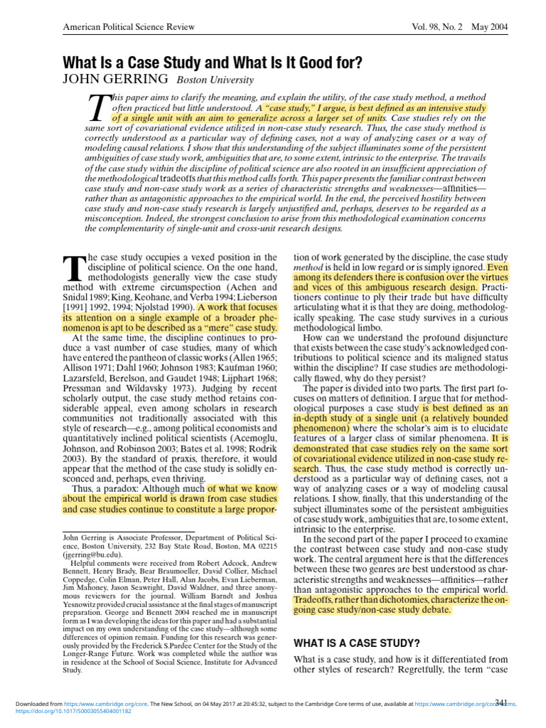 4B What Is A Case Study Gerring 2004 | PDF | Causality | Methodology