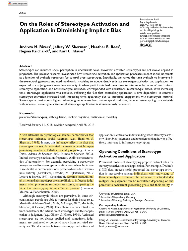 Rivers Et Al 2019 on the Roles of Stereotype Activation and Application ... Rivers Et Al 2019 on the Roles of Stereotype Activation and Application ...