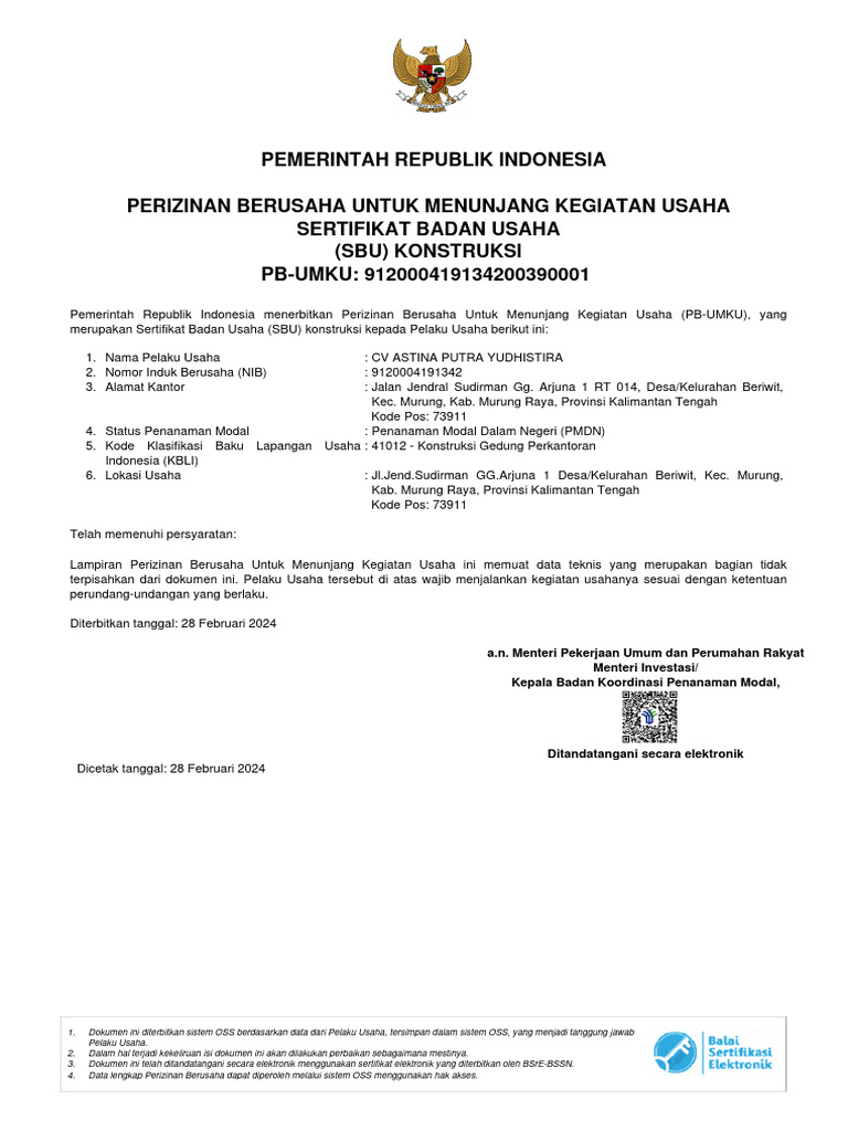 Sbu Bg002 CV Astina Putra Yudhistira | PDF