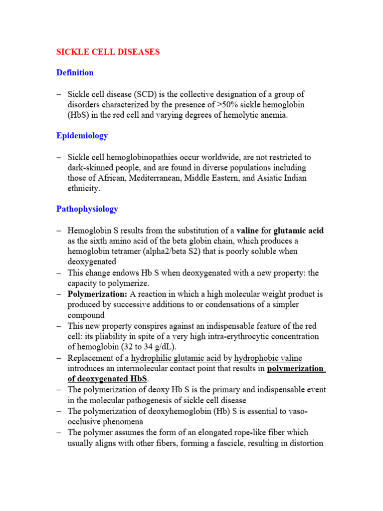 Sickle Cell Diseases | PDF | Anemia | Pneumonia