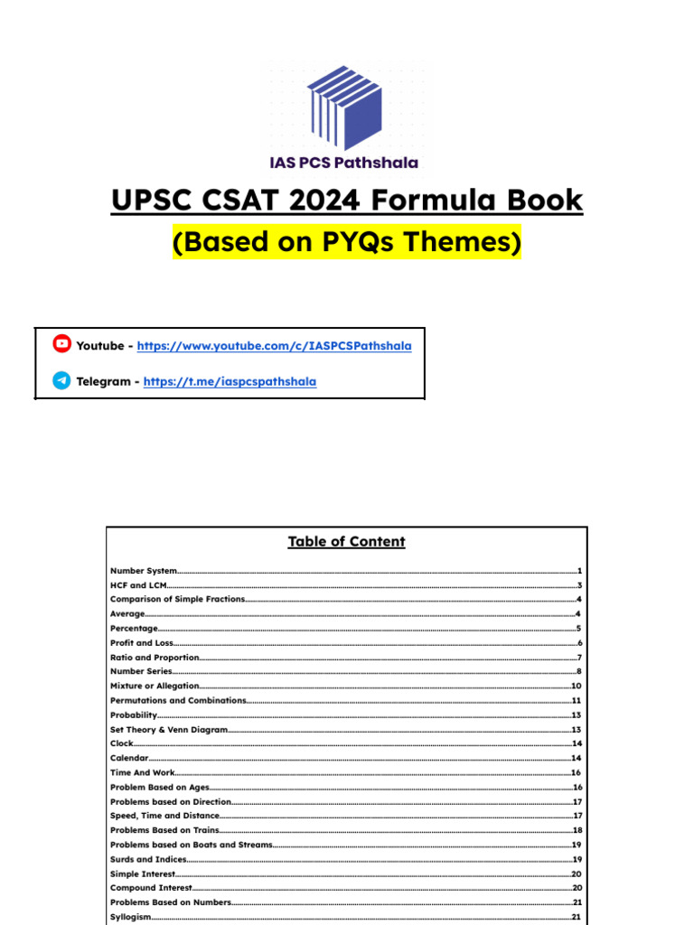 UPSC CSAT Formula | PDF | Numbers | Mathematics