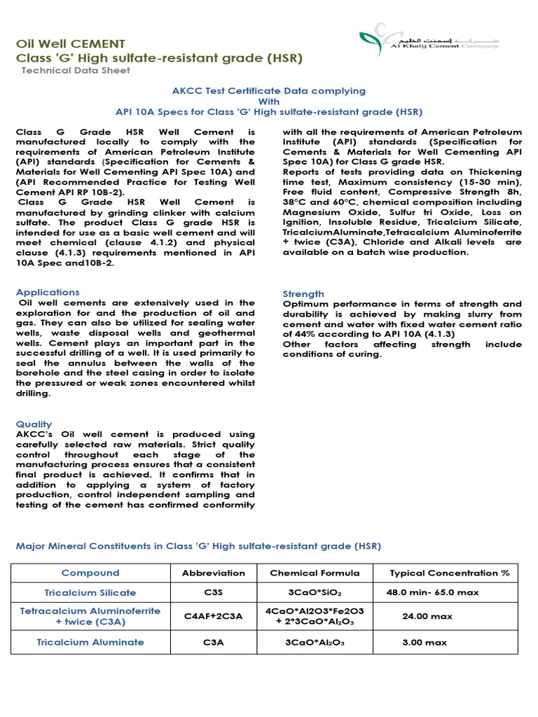 7.OWC CLASS G HSR AKCC TDS v2 | PDF | Cement | Aluminium Oxide