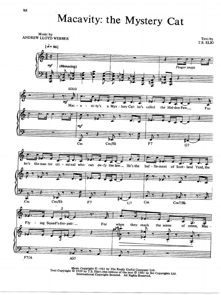 Macavity - The Mystery Cat - Cats | PDF