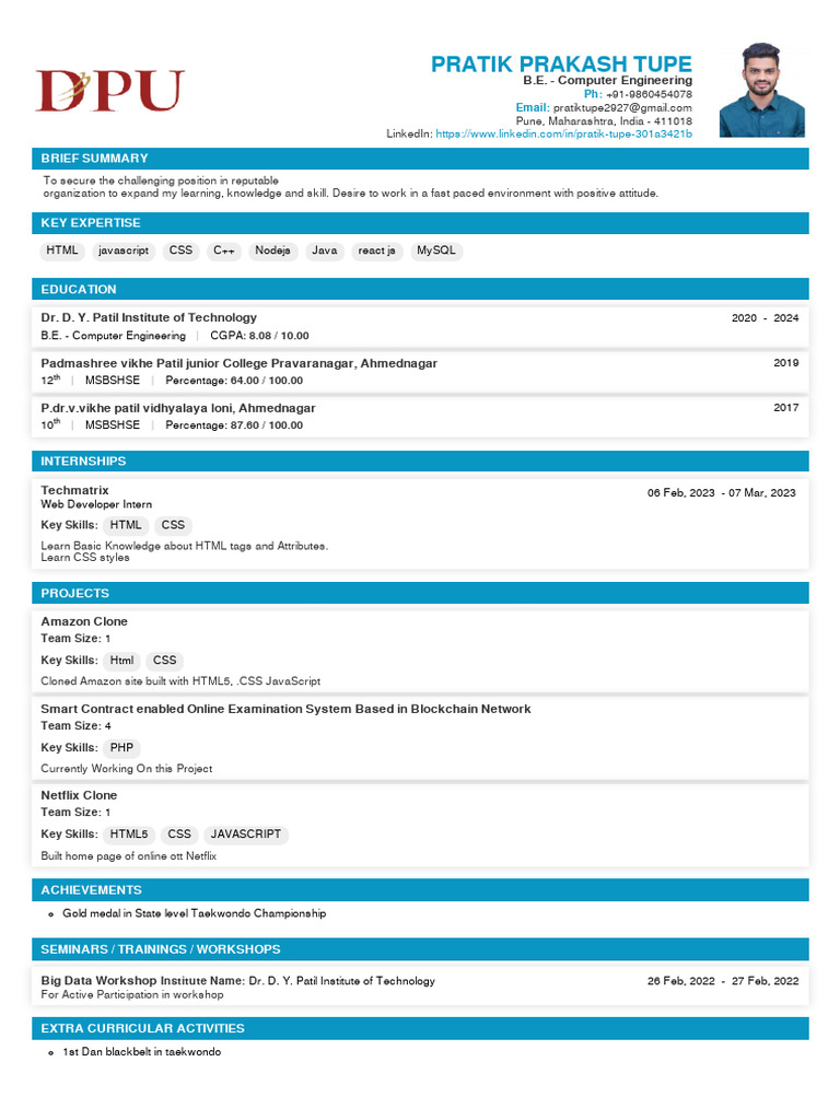 Pratik Tupe Resume | PDF | Html | World Wide Web