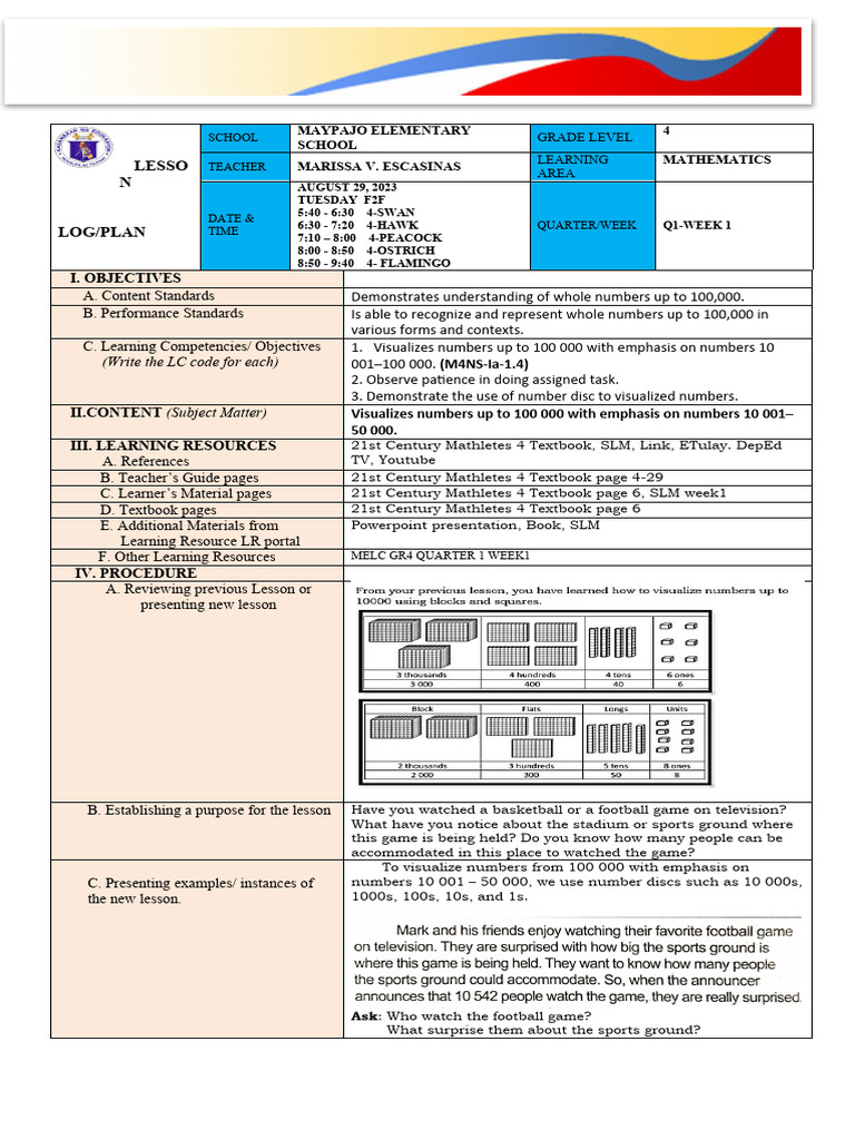 DLL DLP in Math4 q1w1 Escasinas | PDF | Learning | Teachers