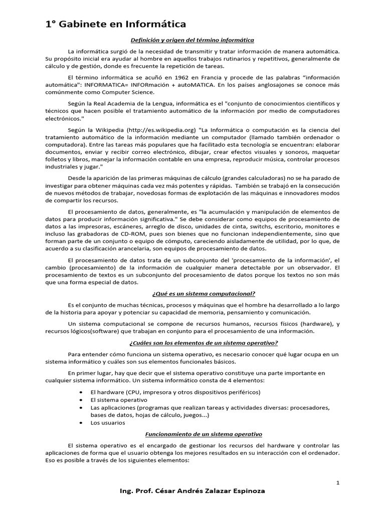 Clase 01 | Descargar gratis PDF | Hardware de la computadora | Sistema operativo