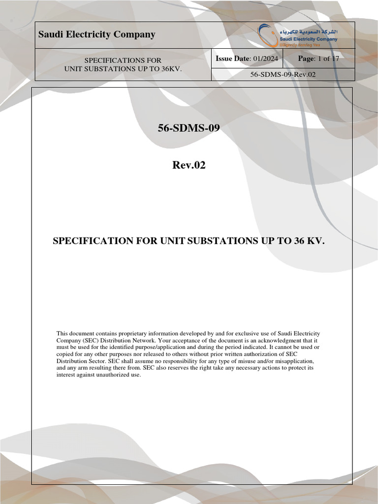 56-SDMS-09 Rev 02 Specification For Unit Substations Up To 36 KV | PDF | Electrical Substation ...