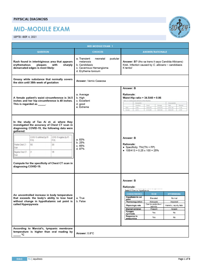 PD Mid Module Exam | Download Free PDF | Fever | Sensitivity And ...