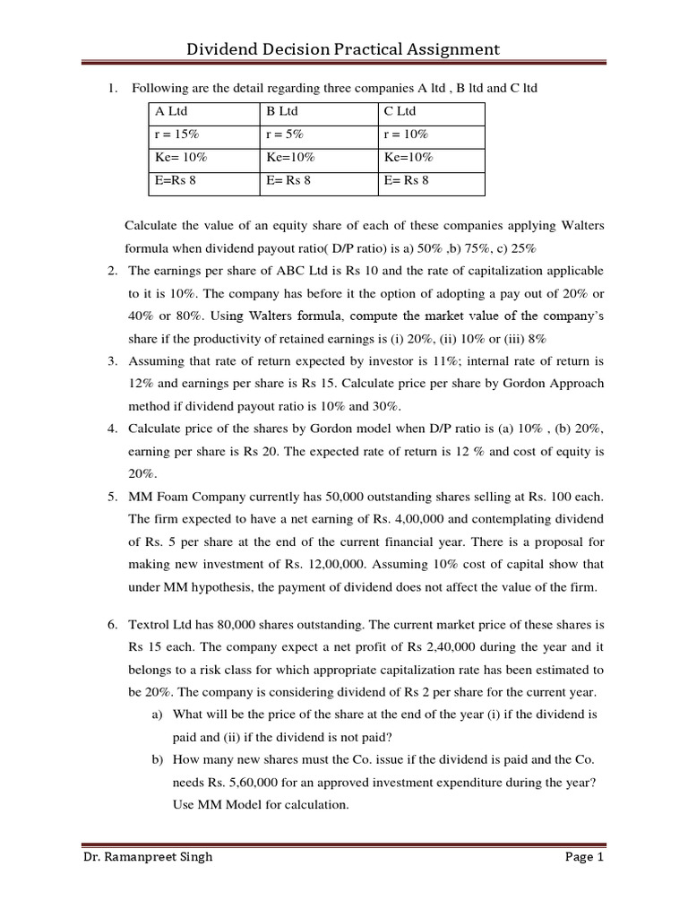 Dividend Decision Practical Assignment | PDF | Dividend | Economies