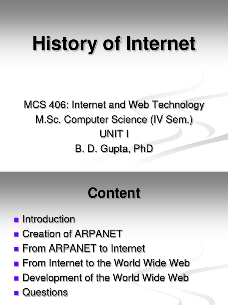 MCS 406 UNIT I History of Internet | PDF | Internet | World Wide Web