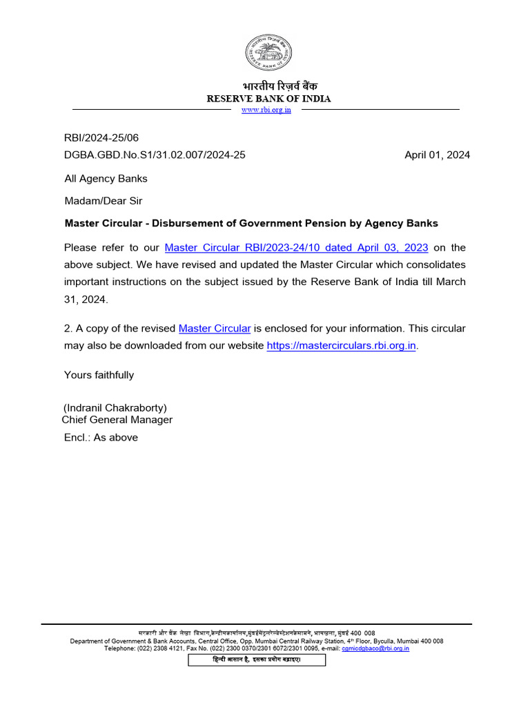RBI CIrcular 1 | PDF | Banks | Pension