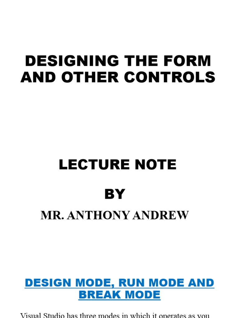 Designing the Form and Other Controls(Week Three) | PDF | Window (Computing) | Button (Computing)